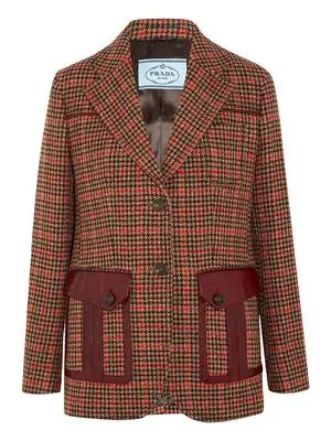 Prada Checked Wool-blend Blazer With Leather Trims - Orange