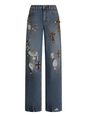 Dolce & Gabbana Embellished Denim Trousers - Multicolor