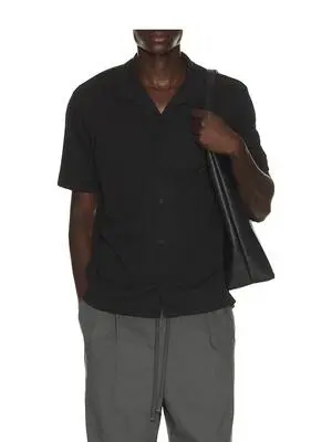 Vince Mesh Knit Cotton Blend Cabana Shirt - Black