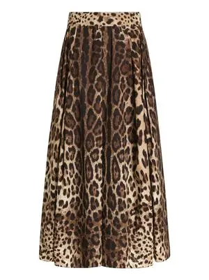 Dolce & Gabbana Leo- Pleated Poplin Midi Skirt - Print