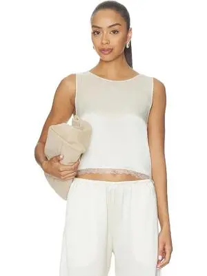 LESET Barb Lace Crop Sleeveless Crew - Creme