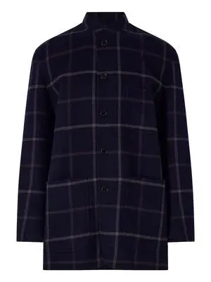 Dunhill Checked Wool-blend Coat - Navy