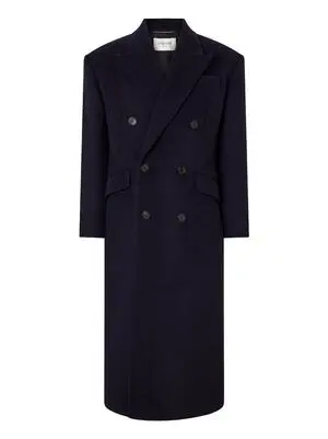 Saint Laurent Double-breasted Wool-blend Coat With Peak Lapels - Blue