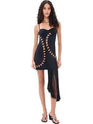 PatBO Delya Beaded Fringe Mini Dress - Black