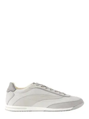 Brunello Cucinelli Paneled Suede And Shell Lace-up Sneakers - Gray