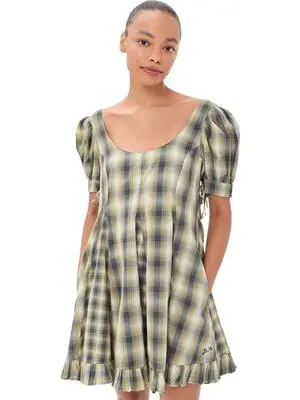 DAMSON MADDER Sabina Check Mini Godet Dress - Cardamon