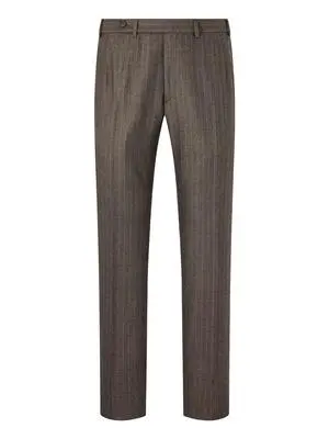 Brioni Plume Straight-leg Herringbone Wool Suit Trousers - Brown