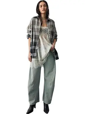 Free People We The Free Plaid Button Down Shirt - Forest Green