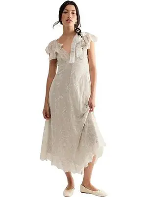 Free People Lovely Lovely Embroidered Midi Dress - Tofu