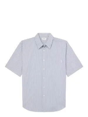 Saint Laurent Logo-embroidered Striped Cotton-poplin Shirt - Blue