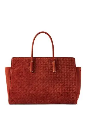 Bottega Veneta Medium Intrecciato Suede Tote - Red