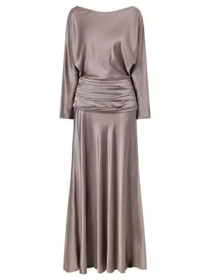 Staud Freda Gathered Silk-blend Satin Maxi Dress - Silver