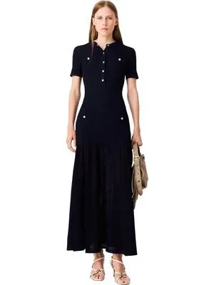 Maje Pointelle Knit Maxi Dress - Navy