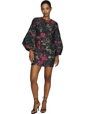 Mac Duggal Brocade Balloon Sleeve Mini Dress - Black Pattern