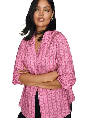 English Factory V-neck Buttondown Top With All-over Print - Pink Pattern