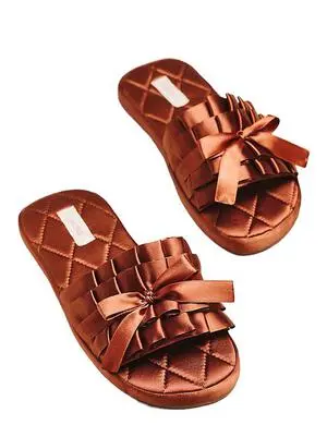 LYREBIRD Satin Bow Slippers - Cedar