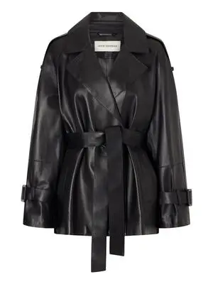 Nour Hammour Nera Belted Leather Jacket - Black
