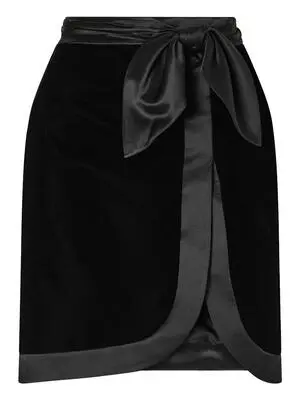 SAINT LAURENT SAINT LAURENT Velvet Midi Wrap Skirt With Satin Trim