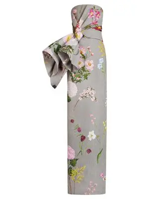 Oscar De La Renta Mixed Botanical Drape-detailed Faille Gown - Grey