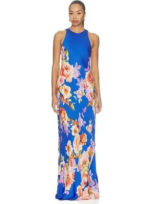 Hemant & Nandita Crew Neck Bias Maxi Dress - Blue