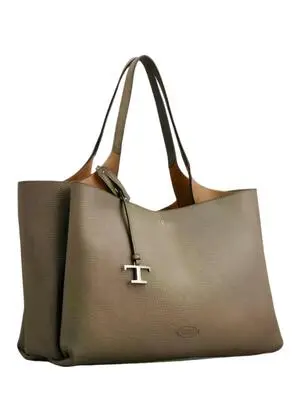 TOD'S Timeless Pebbled Leather Tote Bag - Grey