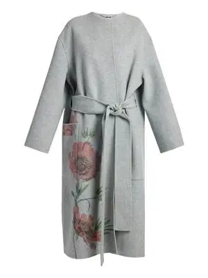 Erdem Floral Print Belted Wool Coat - Grey