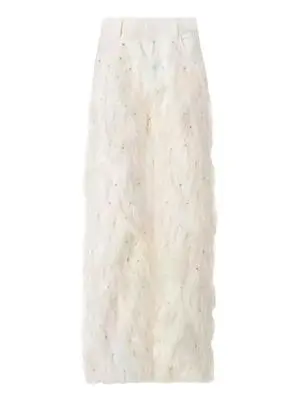 Pinko Feather-trim Crystal Embellished Trousers - Neutrals