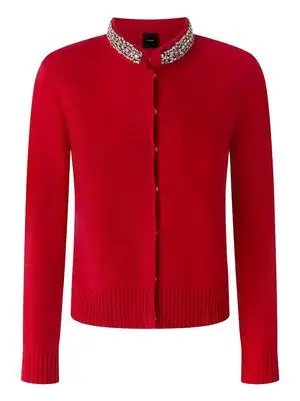 Pinko Embellished Collar Fine Knit Cardigan - Red