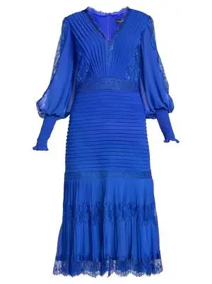 Tadashi Shoji Nyssa Lace-panelled Pleated Midi Dress - Blue