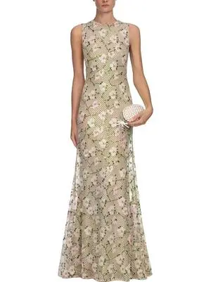 SELF-PORTRAIT Rhinestone Floral-print Maxi Dress - Neutrals