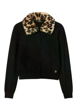 TWINSET Fitted Knit Jacket With Faux Fur Trim - Black