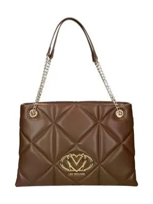 Moschino Logo Plaque Quilted Shoulder Bag - Brown