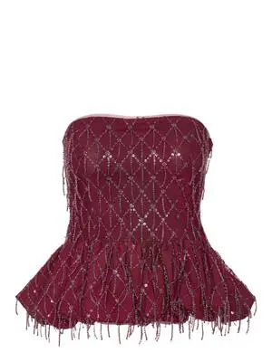 ROTATE BY BIRGER CHRISTENSEN Embellished Strapless Peplum Top - Red