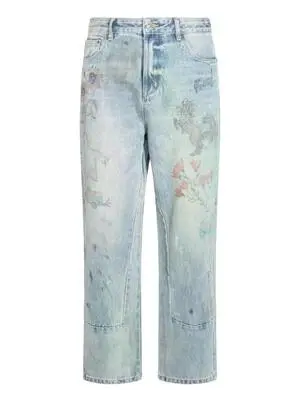 FOUND Hand Art Graphic-print Panelled Jeans - Blue