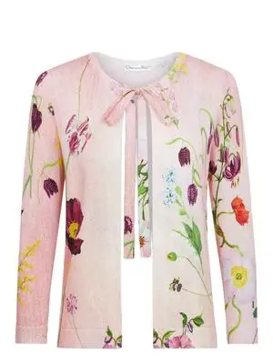 Oscar De La Renta Mixed Botanical Print Tie-neck Cardigan - Pink