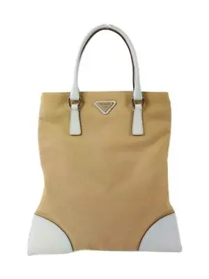 Prada Canvas Triangle Logo Tote Bag - Neutrals