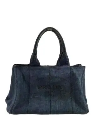 Prada Denim Logo Tote Bag - Blue