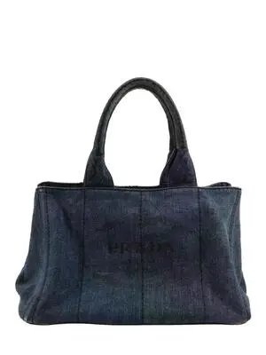 Prada Denim Logo Tote Bag - Blue
