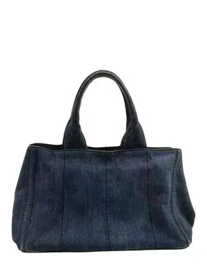Prada Denim Logo Tote Bag - Blue