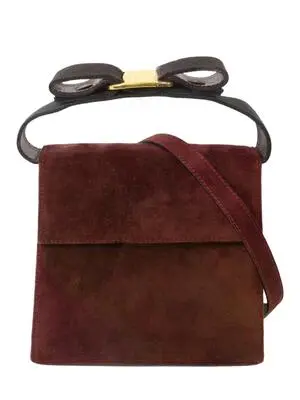 FERRAGAMO Suede Bow Detail Shoulder Bag - Red