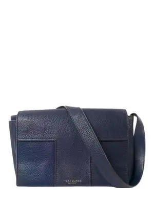 Tory Burch Navy Calf Leather Grained Shoulder Bag - Blue