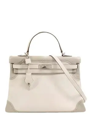 Hermès 35cm Kelly Ghillies Tote Bag In Pearl White Swift Leather - Neutrals