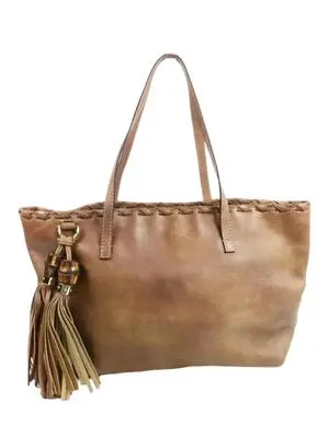 Gucci Leather Tote Bag With Tassel Detail - Brown