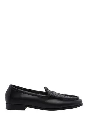 Bottega Veneta Silenzio Intrecciato Lambskin Leather Loafers - Black