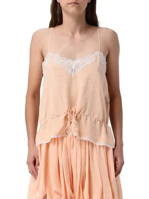 Chloé Silk Top With Floral Lace Inserts And Triangle Neckline - Pink