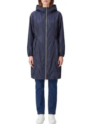 Herno Knee-length Ultralight Nylon Raincoat With Hood And Drawstring - Blue