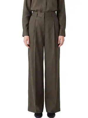 Herno High-waisted Wool Palazzo Trousers With Belt Loops - Military