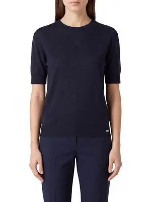 Herno Herno Short-Sleeve Crewneck T-Shirt In Lyocell And Cotton Blend Navy