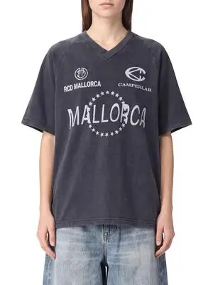 Camper Rcd Mallorca Graphic Print V-neck T-shirt In Organic Cotton - Black