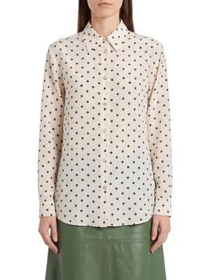 PAROSH P.a.r.o.s.h. Polka Dot Print Long-sleeved Silk Shirt - White